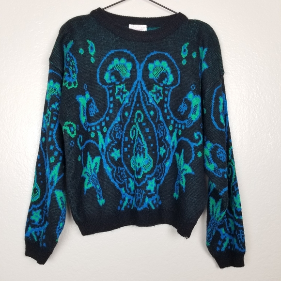 Vintage | Sweaters | Vintage Jay Jacobs Blue Green Design Sweater M ...